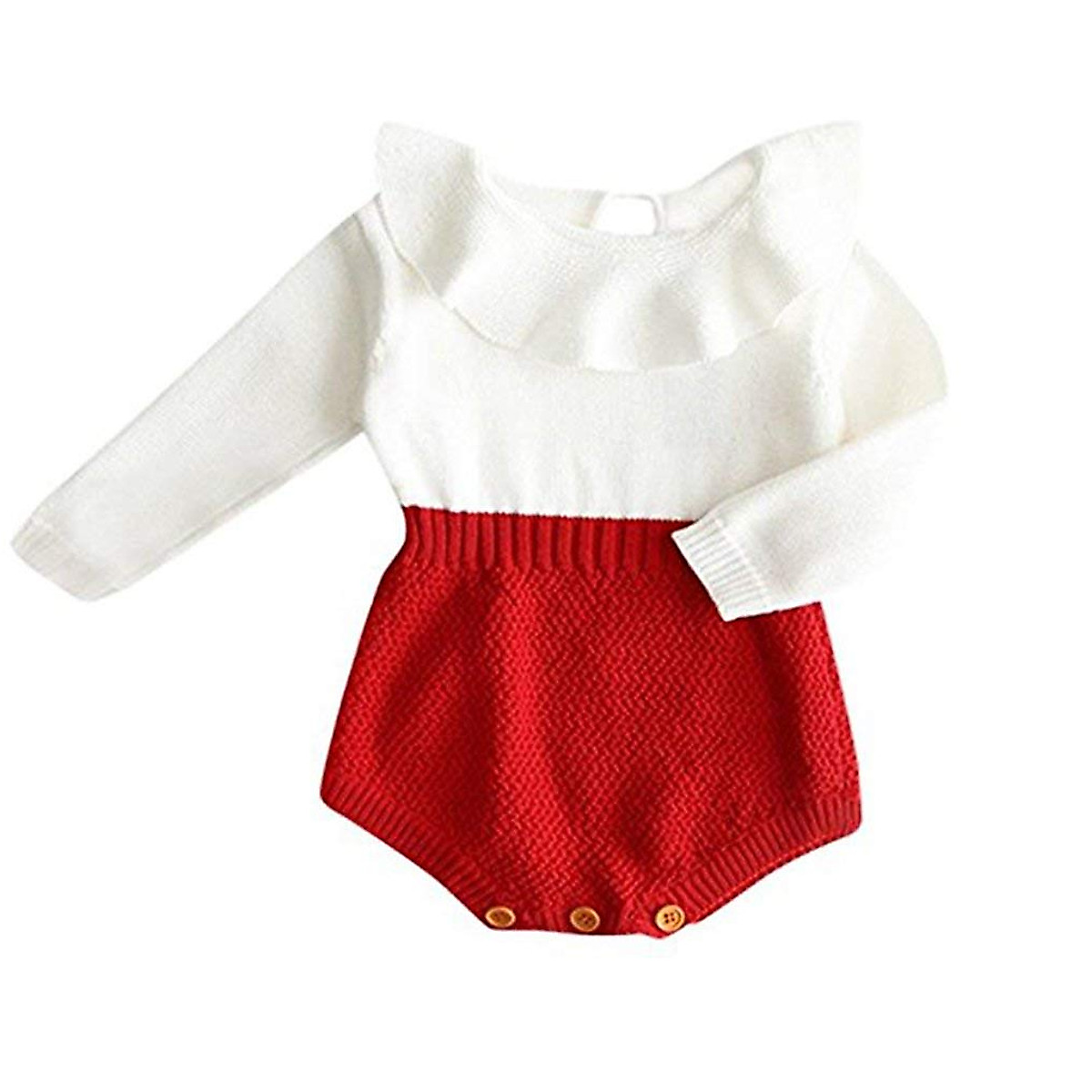 Urkutoba Baby Girls Romper Knitted Ruffle Long Sleeve Jumpsuit Baby Kids Girl Romper Autumn Winter Casual Clothing (0-6 Months, Red)