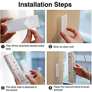 Htppzjr Wall-Mounted Sticker Punch-Free Plug Power Strip Holder Fixator Traceless Fixer Self-Adhesive Fixer Organizer Socket Home, 5Pcs, White