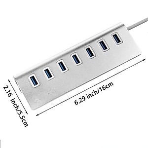 USB Hub, USB3.0 Splitter Docking Station with 7 Port for PC, Laptop, Keyboard, Mouse, Hard Disk Drive, Plug and Play