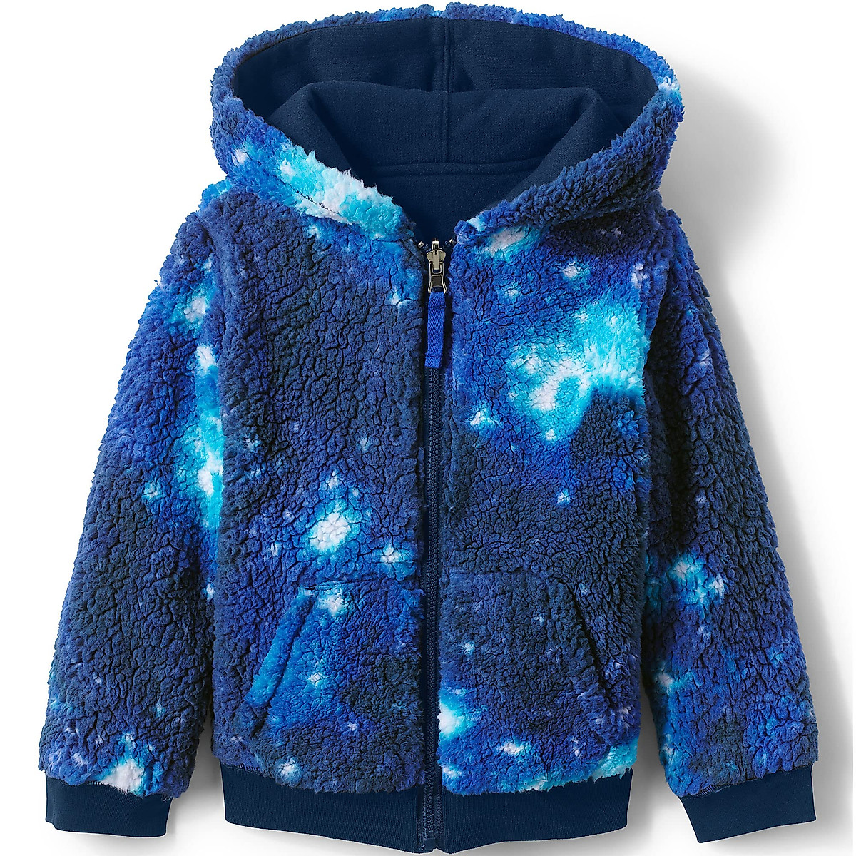 Lands' End Pattern Sherpa Lined Hoodie Blue Galaxy Space Kids Husky X-Large