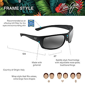 Maui Jim Men's and Women's Big Wave Polarized Wrap Sunglasses, Black Matte/Neutral Grey, Extra large