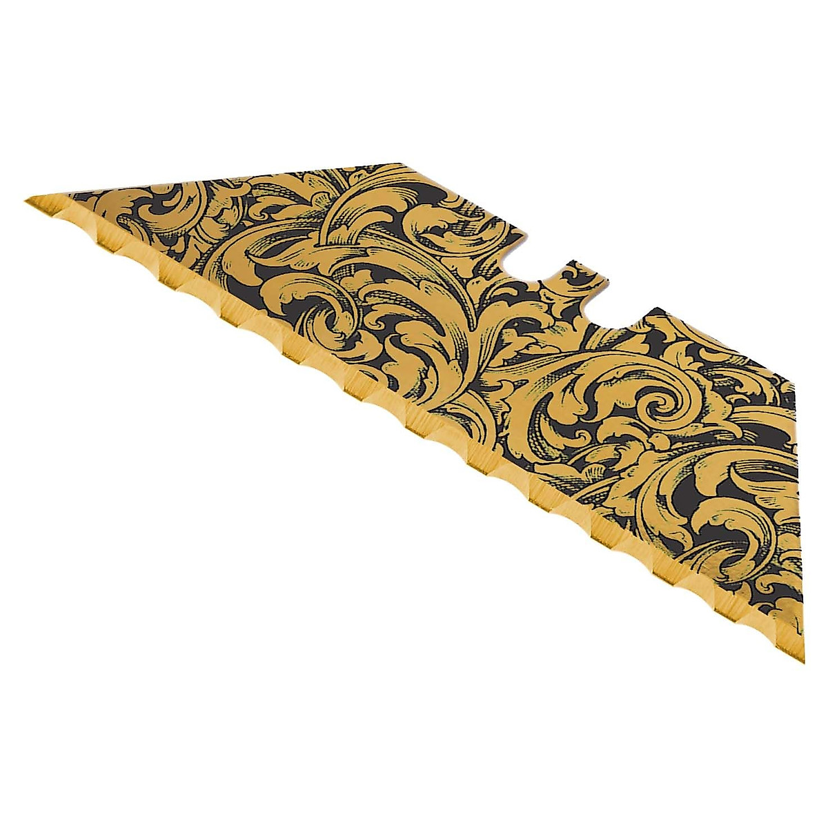 NDZ Performance Serrated Steel Blade Replacement for Berkling Utility Knife, Custom Double Sided Laser Engraved Designs, Gold - Scroll, Single Pack