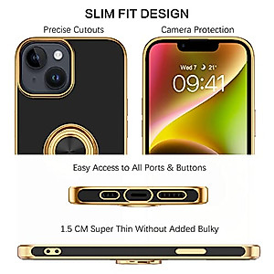 BENTOBEN iPhone 14 Case with 360° Ring Holder, Shockproof Slim Kickstand Magnetic Support Car Mount Women Men Non-Slip Protective Phone Case for iPhone 14 6.1", Black/Gold