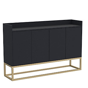 LUMISOL Modern Wood Kitchen Storage Sideboard Buffet Cabinet Console Table with Doors Wood Coffee Bar Cabinet with Shelves and Metal Base