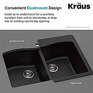 Kraus Forteza 33" Drop-In/Undermount Granite 50/50 Double Bowl Kitchen Sink - Grey (KGD-52GREY) , Gray