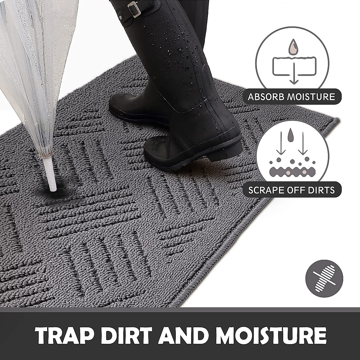 JEEDOVIA Door Mat Indoor Doormat,Front Back Door Mats Non Slip Entrance Rugs Rubber Backing,Inside Doormats for Entryway Low-Profile, Absorbent Resist Dirt Floor Mats Washable,20"x32"Grey