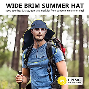 Outdoor Sun Hat for Men with UV Protection Safari Cap Wide Brim Fishing Hat with Neck Flap, for Dad (Army Green)