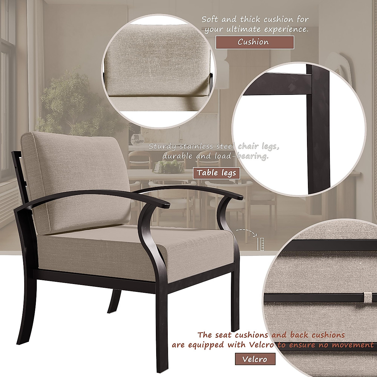 ASJMR Patio Furniture Set 7-piece aluminum armrest sofa, modern outdoor living room set with 55000 BTU propane aluminum fireplace, outdoor rotary joystick with thick cushion - （Brown）