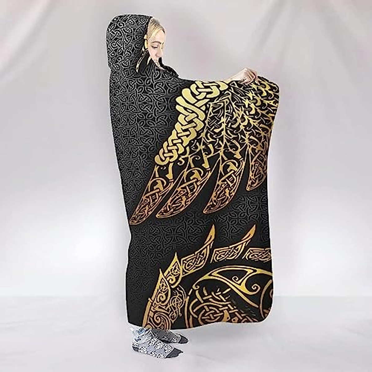 Viking 3D Printed Hooded Blanket Warm Soft Valhalla Viking Dragon Celtic Knot Unisex Winter Wearable Hooded Blanket Double Thick Plush Fleece Blanket Cape ( Color : Blanket , Size : 80x60in/150x200cm
