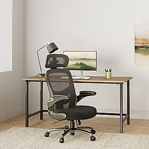 OFFICE FACTOR 500 Lbs Rated Ergonomic Big and Tall Office Chair Flip-Up arms, Mesh Office Chair, Swivel Office Chair with Anti Scratch Wheels, Mesh Executive Chair (Black with Headrest)