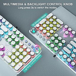AULA White Gaming Keyboard and Mouse Combo (F2088 Typewriter Style Mechanical Keyboard Wired + SC100 Wireless Gaming Mouse), LED Rainbow Backlit Keyboard Mouse Set