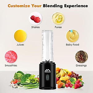 MoKo Countertop Blender for Kitchen for Smoothies/ice, Portable Blenders Personal Size with 22 OZ BPA Free Travel Cup and Lid, 6 Stainless Steel Blades for Powerful Blending, Black
