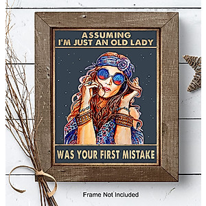 Assuming I'm Just An Old Lady - Boho Hippie Room Decor - Bohemian Room Decor - Funny Birthday Decorations Wall Art Poster - Gift for Grandmother, Grandma, Granny, Women - Psychedelic Room Decor - 8x10