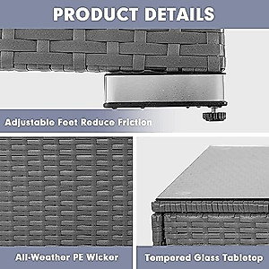 Betterland 7 Piece Outdoor Sectional Sofa Patio Furniture Set, All-Weather PE Grey Wicker Patio Conversation Set with Washable Cushion and Glass Table,Outdoor Propane Heater(Dark Blue Cushions)