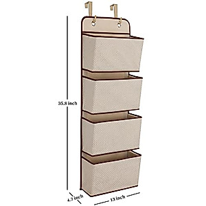 TIYONO Over The Door Hanging Organizer Storage with 4 Large Pockets, Wall Mount with 2 Widened Metal Hooks for Pantry,Nursery,Diapers,Bathroom,Kitchen,Closet,Dorm (Blue)