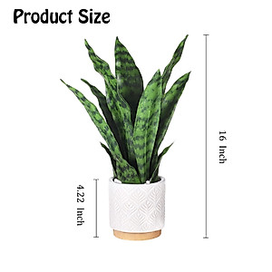 DUZYXI Artificial Snake Plants 16" with White Ceramic Pot Sansevieria Plant Fake Snake Plant Greenery Faux Plant in Pot for Home Office Living Room Housewarming Gifts Indoor Outdoor Decor-Green