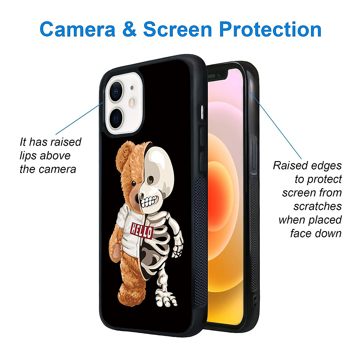 FANXI Skeleton Bear Phone Case Compatible with iPhone 12 Mini - Shockproof Protective Cute Cool Bear Designed for Case 12 Mini 5.4 Inch Case for Men Girls Women Black Brown