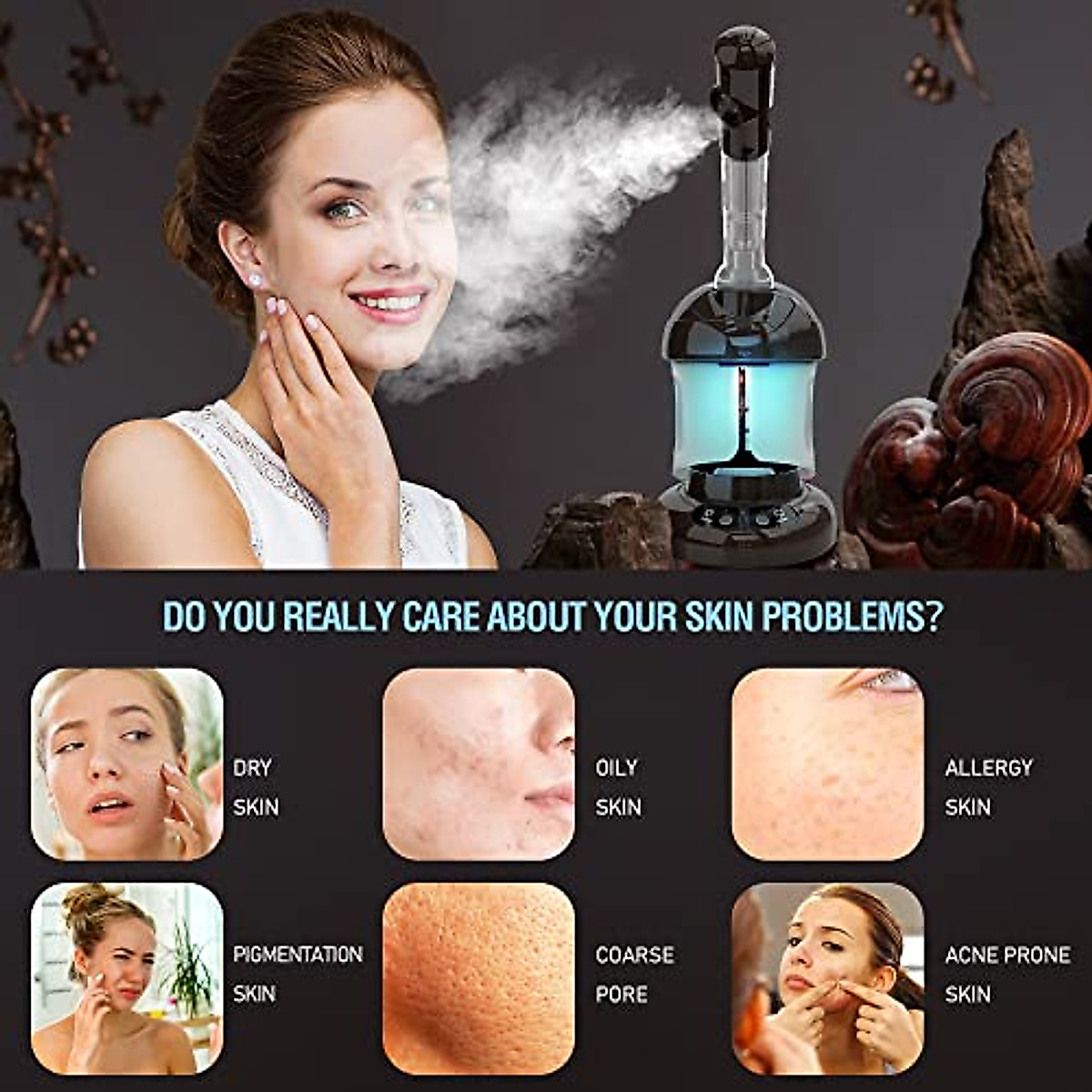 Kingsteam Facial Steamer - Ozone Steamer with Extendable Arm - Professional Nano Ionic Facial Steamer for Deep Cleaning - Portable for Personal Care Use at Home or Salon