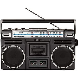 Crosley CT201A-BK Retro Bluetooth Boombox Cassette Player with AM/FM Radio and Bass Boost, Black