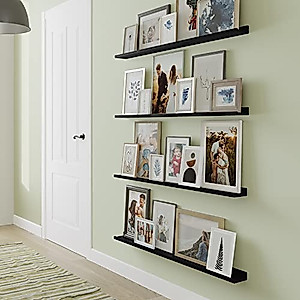 Wallniture Denver 46" Wall Shelves for Picture Frames, Floating Shelves for Wall, Picture Ledge Shelf, Set of 4, Black