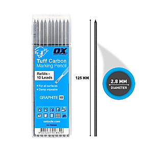 OX Tools Tuff Carbon Marking Pencil Replacement Lead 10-Pack | Basic Graphite Lead