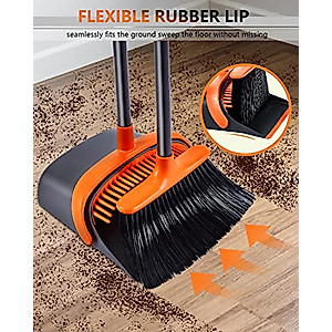 Broom and Dustpan Set, Broom and Dustpan Set for Home, Dustpan with 52" Long Handle Broom Combo Set, Standing Dustpan and Broom Set for Home Kitchen Room Office Lobby Floor Cleaning