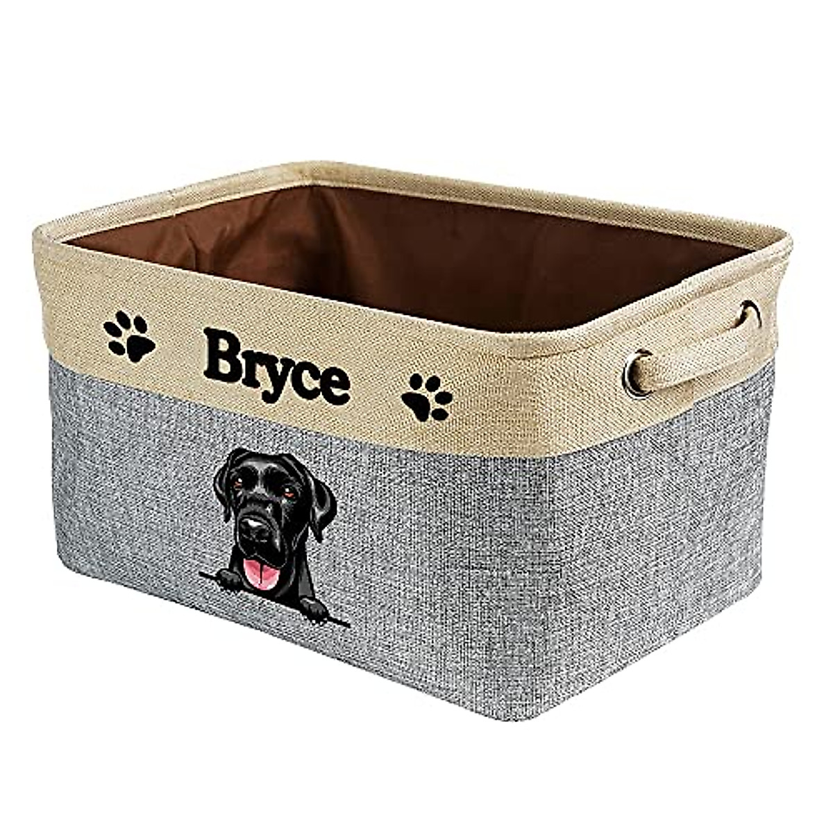 MALIHONG Personalized Foldable Storage Basket with Lovely Dog Labrador Collapsible Sturdy Fabric Pet Toys Storage Bin Cube with Handles for Organizing Shelf Home Closet, Grey and White