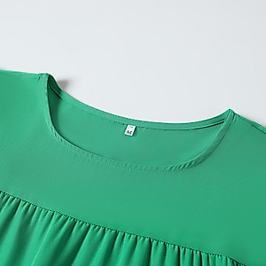 FWFLYAWAY Summer Dresses for Women 2023,Plus Size Casual Cute Babydoll Maxi Short Sleeve V-Neck A-Line Tiered Ruffle Pleated Flowy Boho Beach Mini Sundress Resort wear(E-Green,XL)