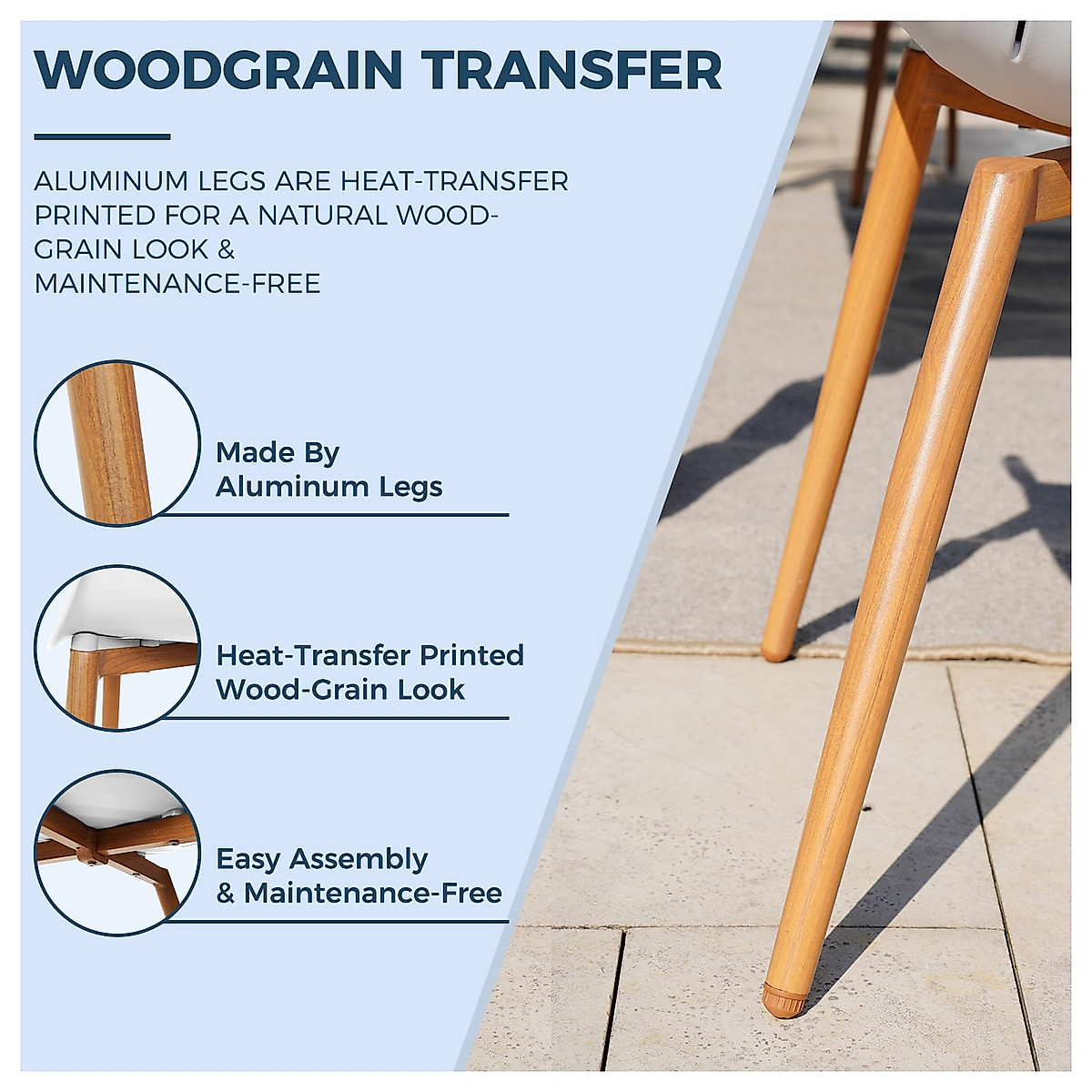 Grand patio Outdoor Dining Chairs Set of 4 Indoor Outdoor Modern Recycled Plastic Dining Chair, Rust Free Frame, Woodgrain Legs, Whale Modeling Design for Kitchen, Dining (Light Gray)