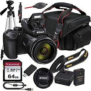 Nikon COOLPIX P950 Digital Camera w/NIKKOR 83x Optical Zoom Lens, 64GB Transcend SD Memory Card, Tripod, Bag, Lens Blower/Cleaner and More (Renewed)