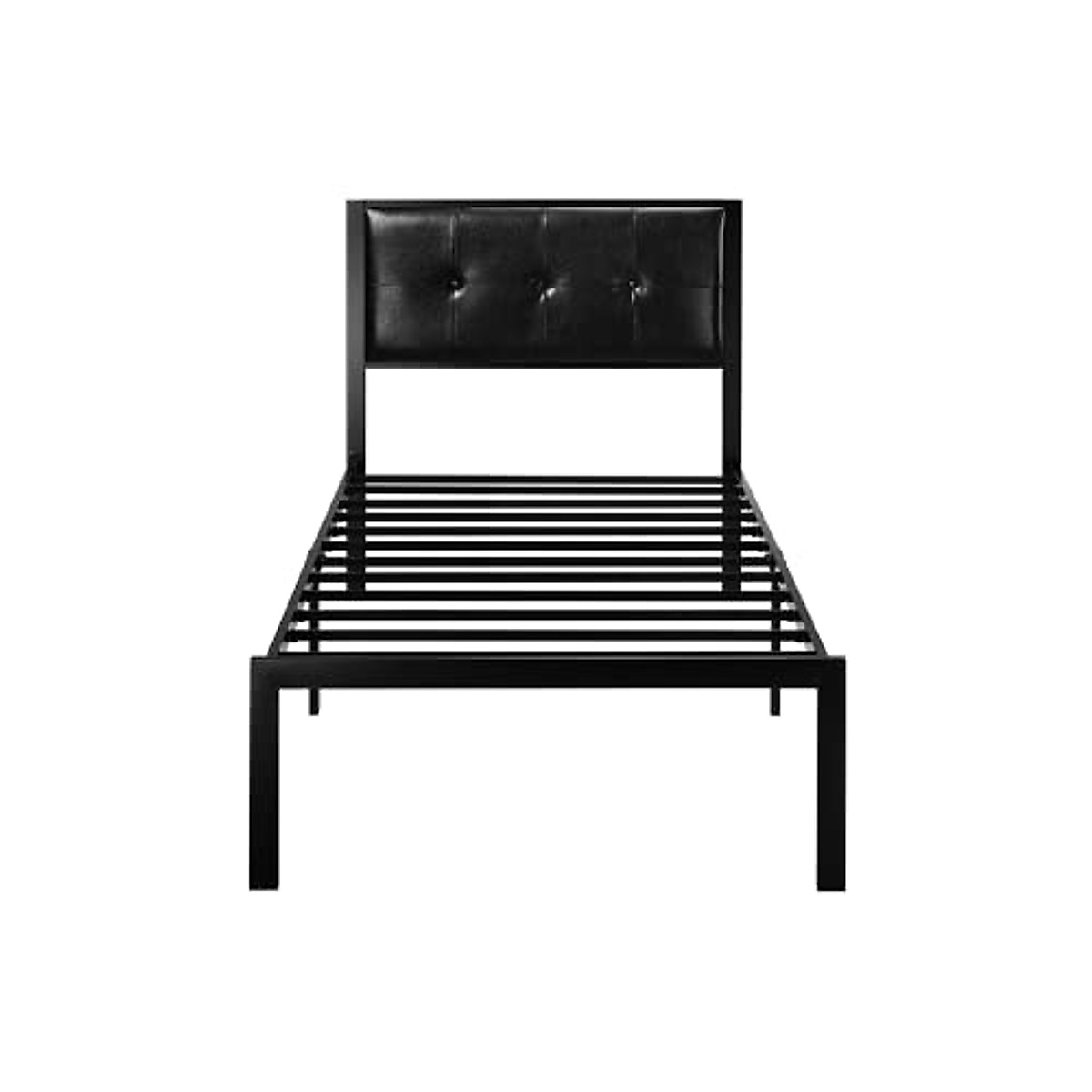 AEZOS Twin Metal Platform Bed Frame with Headboard & Footboard, Heavy Duty Steel Slats Support, Platform Mattress Base No Box Spring Needed, No Noise, Easy Assembly, Faux Leather, Black