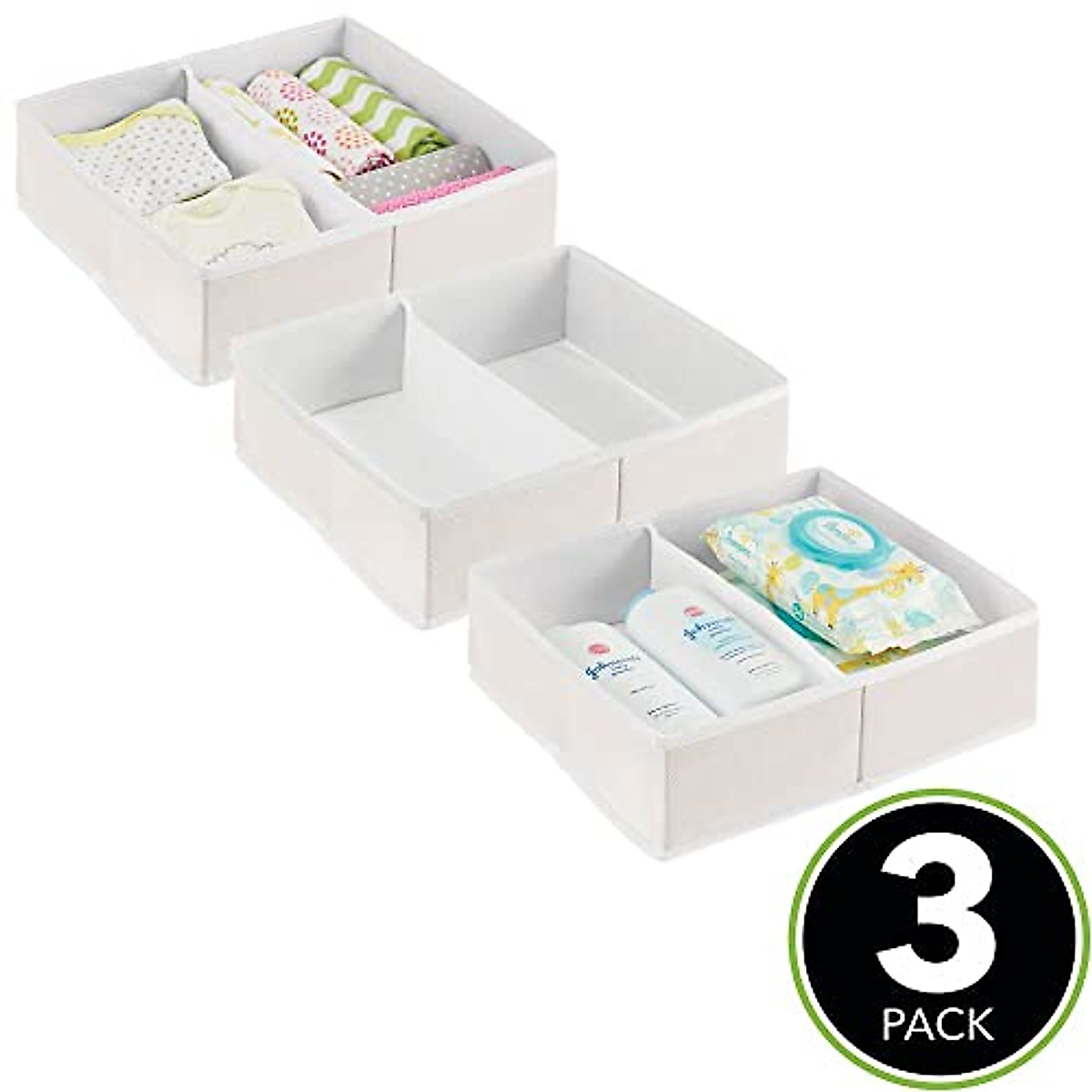 mDesign Fabric Drawer Organizer Bin Dividers for Kids/Baby Nursery Dresser, Closet, Organization - Bins Hold Clothes, Diapers, Cream, Toy, Blankets - Jane Collection, 3 Pack, Cream/Beige/White