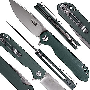 Ganzo Firebird FH41-GB Pocket Folding Knife D2 Steel Blade Ergonomic Anti-Slip G10 Handle with Clip Camping Hunting Fishing Gear Outdoor Folder EDC Pocket Knife (Green)