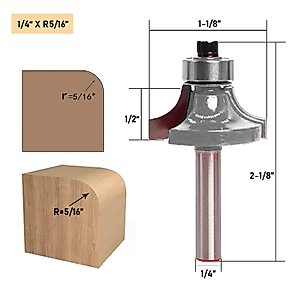 Roundover Router Bit Set 1/4 Shank by Sinoprotools, 4pcs Router Roundover Bit, Carbide Corner Rounding Edge-Forming, for Round Edges/Cabinet Edges, Radius 1/8", 1/4", 3/8", 5/16"