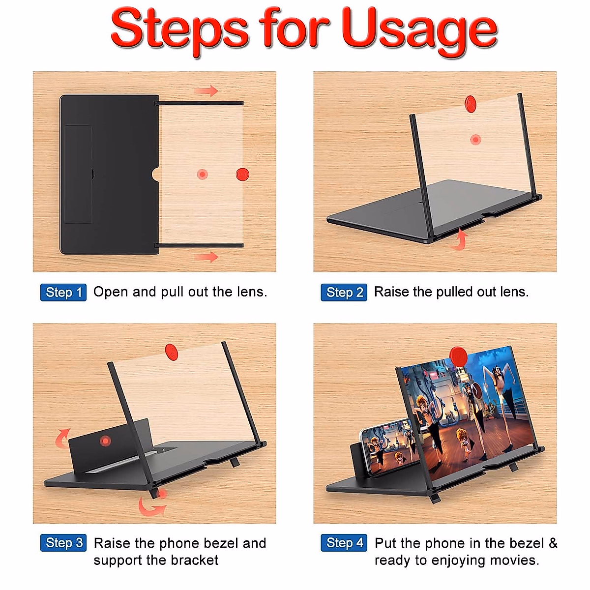 16" Screen Magnifier for Smartphone –3D HD Mobile Phone Magnifying Projector Screen Enlarger Expanders for Movies, Videos, and Gaming–Foldable Phone Stand with Screen Amplifier–Supports All Cell Phone