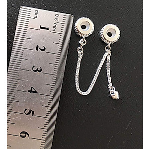 Heart Safety Chain Charm 925 Sterling Silver Beads fit Pandora Charms Bracelet & Necklace (White Safety chain)