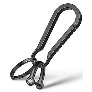 FEGVE Key Fob Keychain, Key Rings for Car Keys,Titanium Key Chain Clip with Side-pushing Keyring & 2/3inch D Ring Keychain for Men- Black