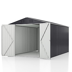 VIWAT 12x8 FT Outdoor Storage Shed, Large Garden Shed with Updated Frame Structure and Lockable Doors, Metal Tool Sheds for Backyard Garden Patio Lawn, Black