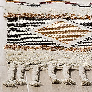 SAFAVIEH Kenya Collection Area Rug - 6' x 9', Ivory & Black-Orange, Hand-Knotted Moroccan Tribal Tassel Wool, Ideal for High Traffic Areas in Living Room, Bedroom (KNY904A)