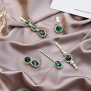 5 pcs Pearl Hair Pins for Women Hair Accessories Green Hair Clips Hair Bling Pearl Bobby Pins Emerald Hair Barrettes for Hair Styling