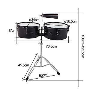 Lykos Percussion 13" & 14" Timbales Drum Set with Stand and Cowbell… (Black)