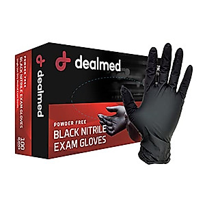 Dealmed Black Nitrile Exam Gloves – Disposable Multi-Purpose Use Medical Gloves Use for First Aid and Medical Facilities, 100 Count (Medium, Pack of 10)