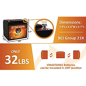 VMAX MR86-50 12V 50AH AGM Deep Cycle Battery (7.8"Lx6.6"Wx6.7"H) compatible with MotorGuide R3-45 Hand Control Transom Mount - 09MT- 45lbs Trolling Motor
