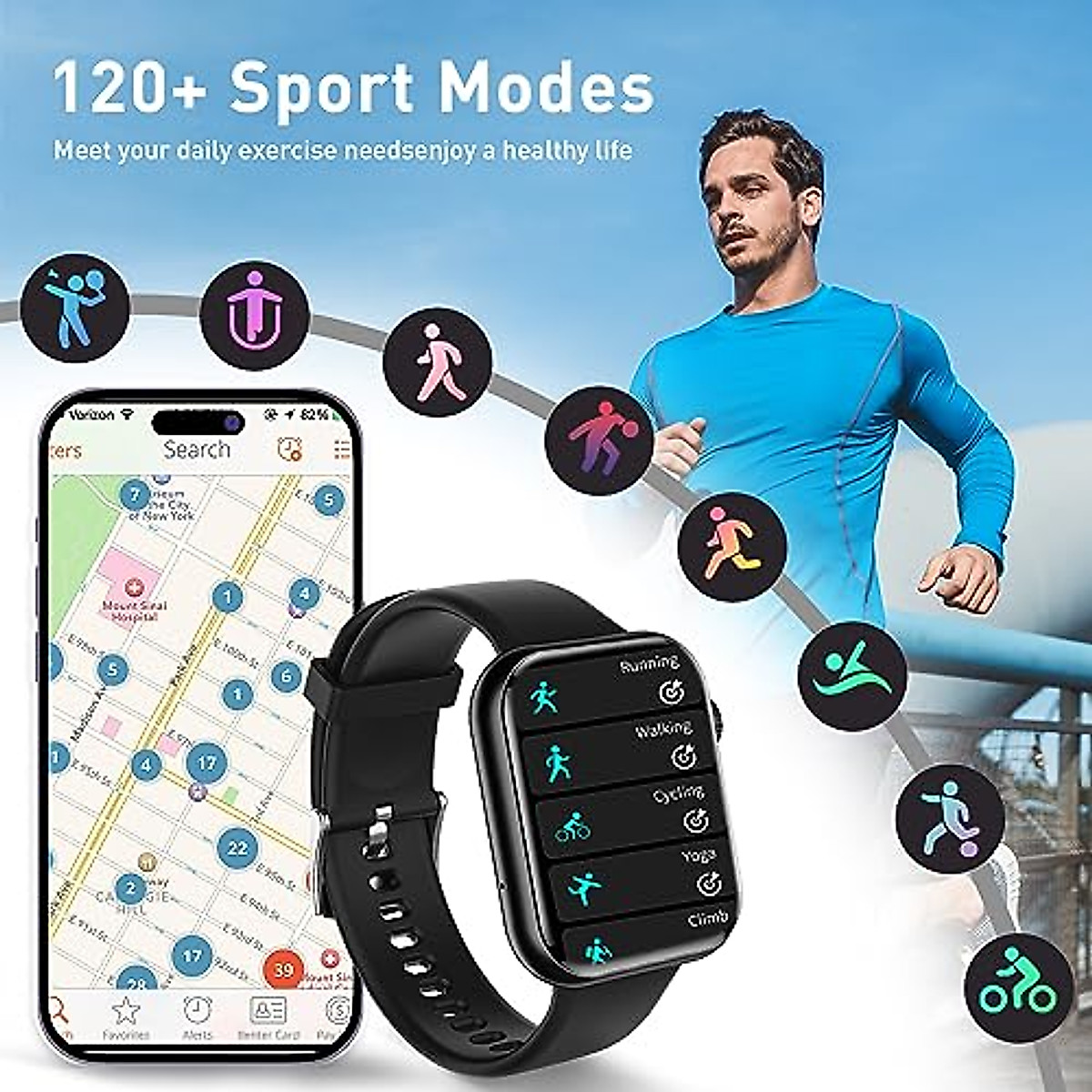 Smart Watch for Android iOS(Answer/Make Call) - 1.9" Full Touch Screen Smartwatch for Men Women, 120 Sport Modes, Fitness Tracker Smart Watch with Heart Rate Sleep Monitor, BP, SpO2, AI Voice