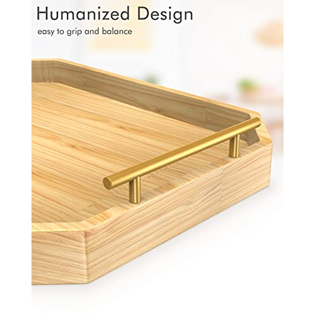 Dormmi Wooden Tray, Serving Tray with Handles 16 inch Rhombus Solid Wood Trays for Serving Breakfast in Bed, Lunch, Dinner, Appetizers, Patio, Ottoman, Coffee Table, BBQ, Party