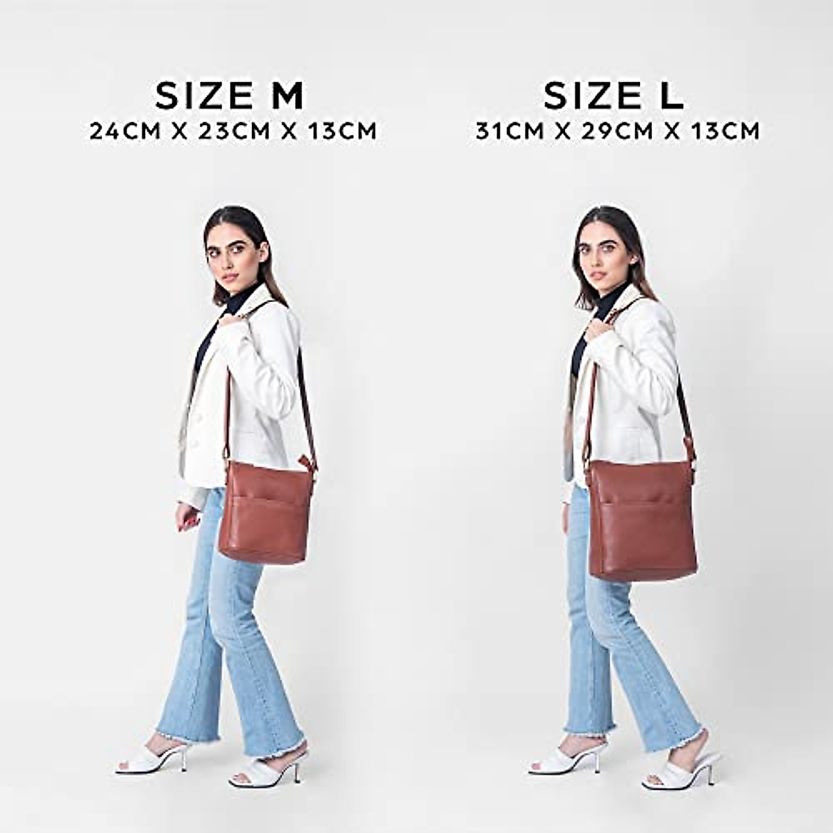 LEABAGS Leather Crossbody Bag - Vintage Genuine Buffalo Leather Handbag - Messenger Shoulder Bag Men Women Briefcase Large Milano Brown For Caramel