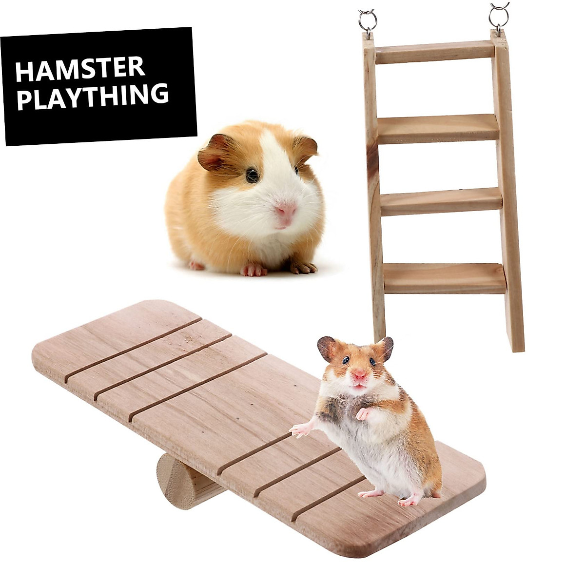 FRCOLOR 2pcs Pet Teething Products Small Animals Ladder Bird Hamster Cage Toys Rat Hideout Toy Climbing Toys Small Animal Toys Guinea Pig Chewing Rat Bridge Wooden Teething Supplies