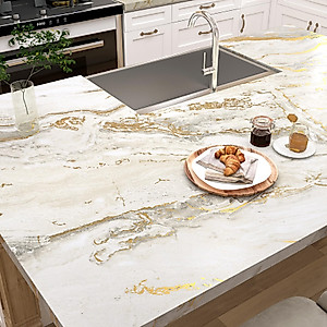 Livelynine off White Marble Contact Paper for Countertops Desk Waterproof Gold Marble Wallpaper Peel and Stick Countertop Kitchen Vinyl Wrap Marble Counter Top Covers Bathroom Bedroom Walls 15.8x78.8"