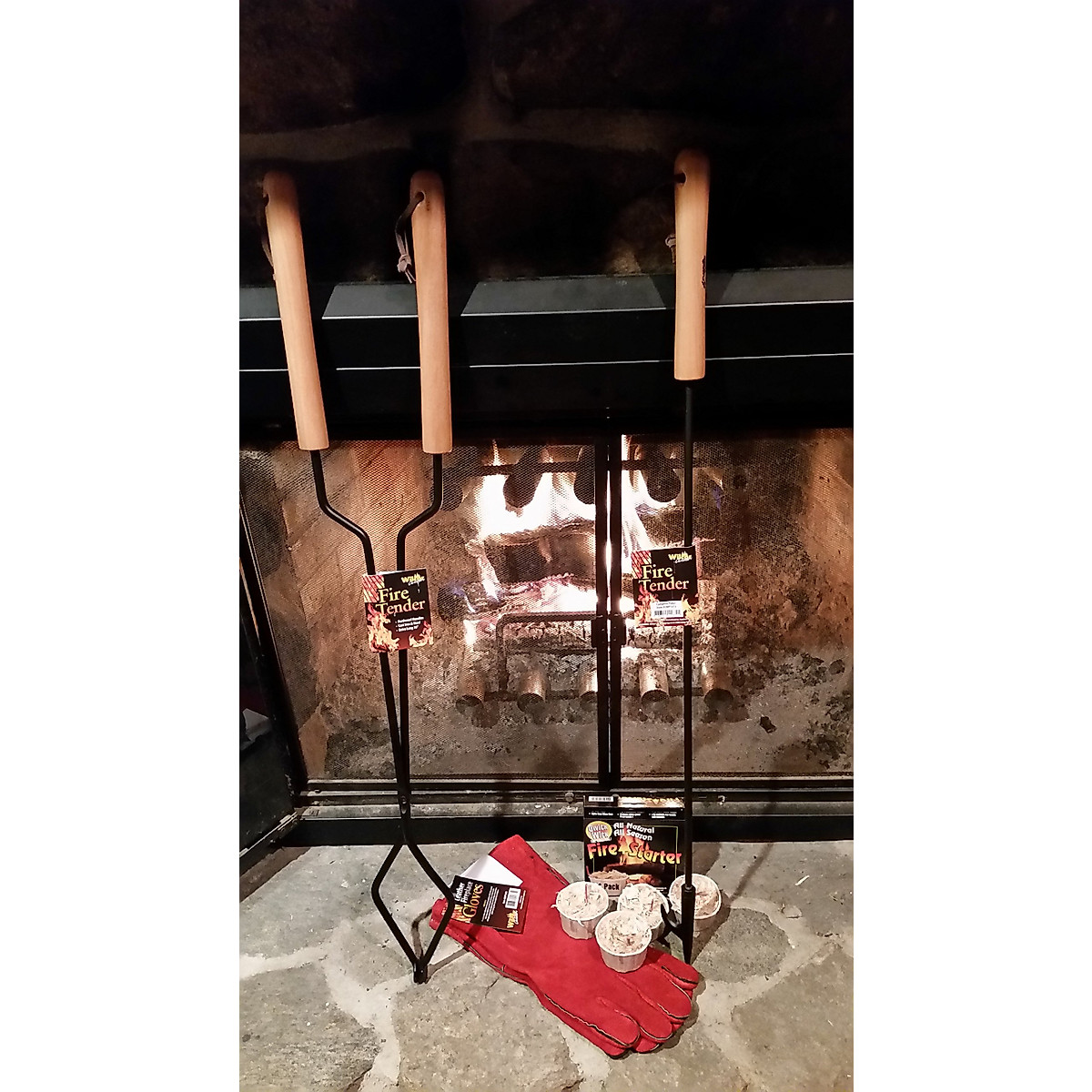 EXCURSIONS Journey To Health Fireplace Fire Pit Campfire Tool Gift Set – Firetender Tongs Poker Gloves and Firestarters