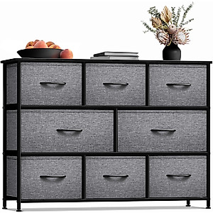 Sorbus Dresser with 8 Drawers - Chest Organizer Unit with Steel Frame Wood Top & Handle Easy Pull Fabric Bins for Clothes - Wide Storage Furniture for Bedroom, Hallway, Living Room, Nursery & Closet